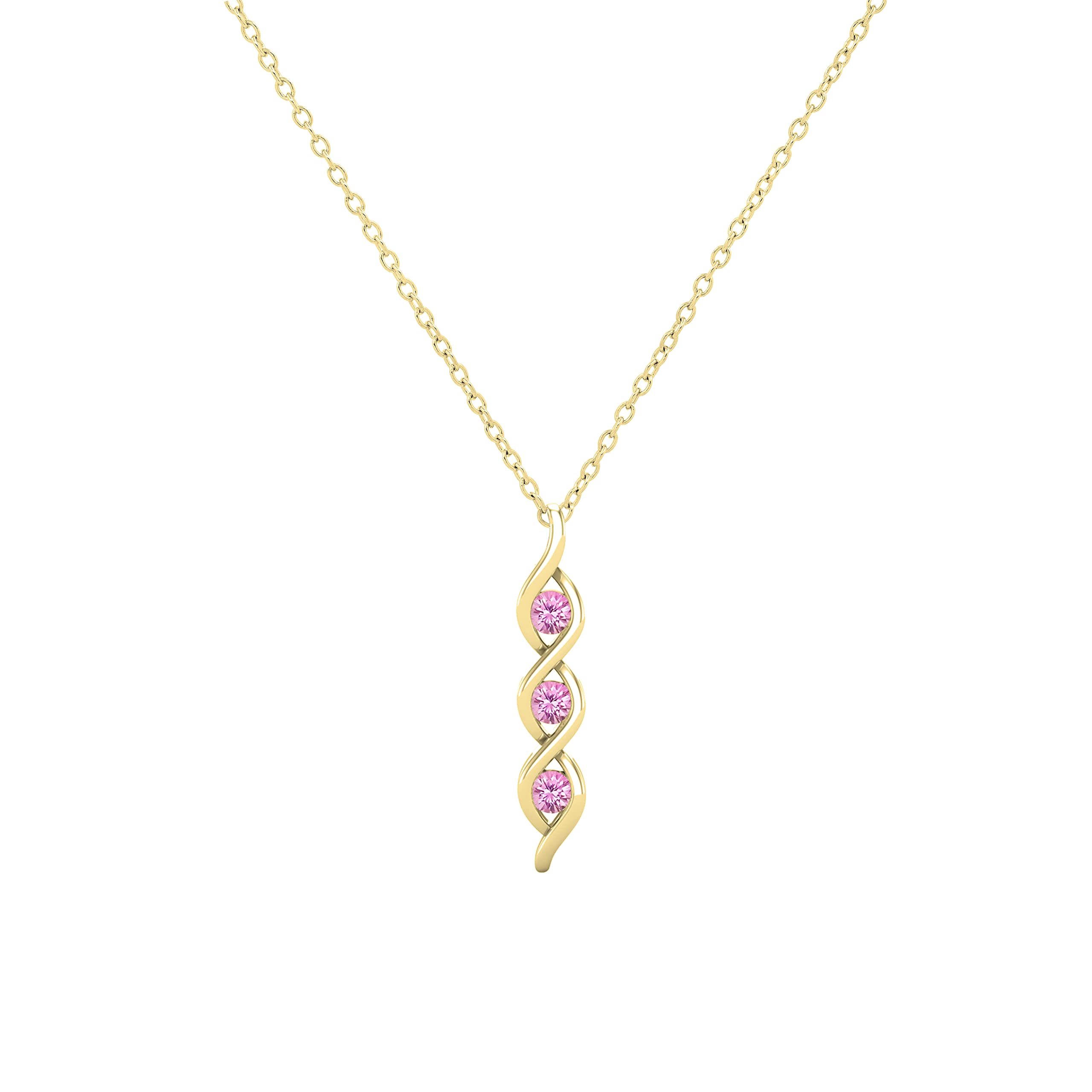 Dazzlingrock Collection Round Pink Sapphire Ladies Twist 3 Stone Infinity Pendant (Color Pink, Clarity Highly Included), 10K Yellow Gold