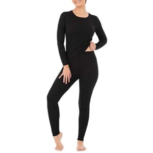 fruit of the loom women's micro waffle premium thermal set, black, medium