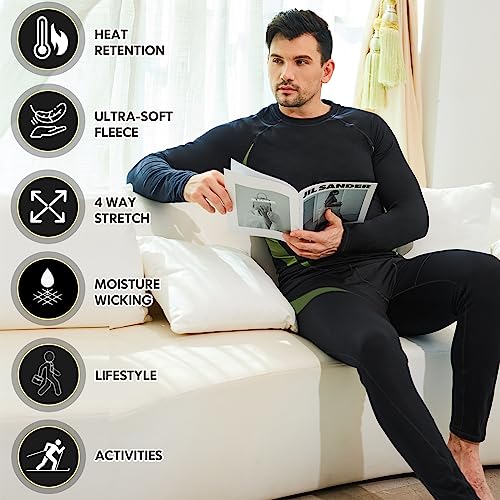 romision Thermal Underwear for Men, Fleece Lined Long Johns Hunting Gear Base Layer Top Bottom Set for Cold Weather