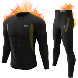 romision thermal underwear for men, fleece lined long johns hunting gear base layer bottom top set for cold weather a-black