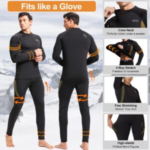 romision Thermal Underwear for Men, Fleece Lined Long Johns Hunting Gear Base Layer Bottom Top Set for Cold Weather A-Black