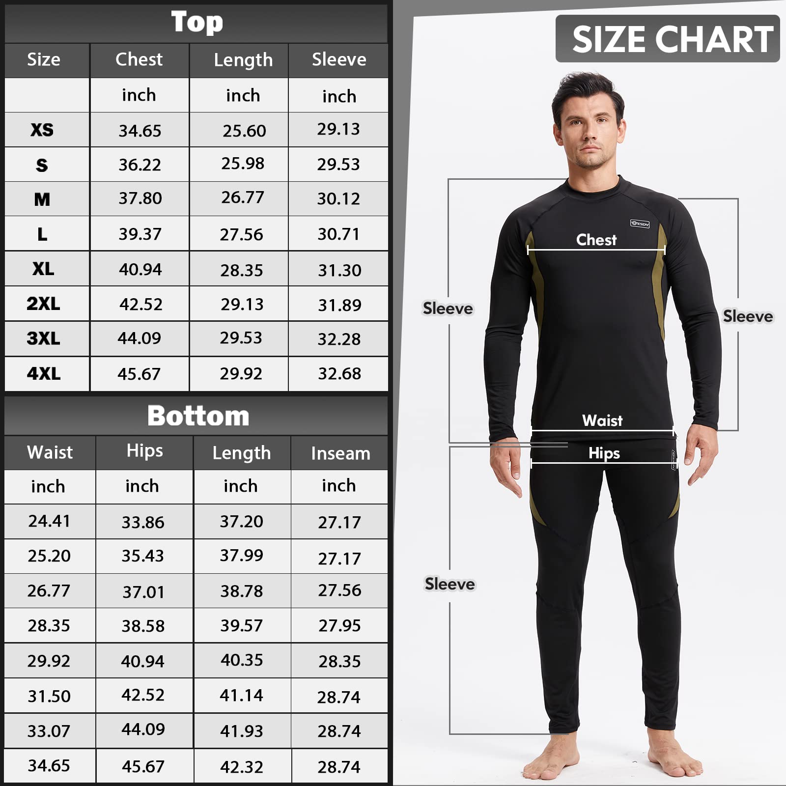 romision Thermal Underwear for Men, Fleece Lined Long Johns Hunting Gear Base Layer Bottom Top Set for Cold Weather A-Black