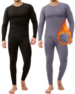 thermal underwear for men, 2 pack long johns winter long underwear sport skiing fleece lined base layer top and bottom set l