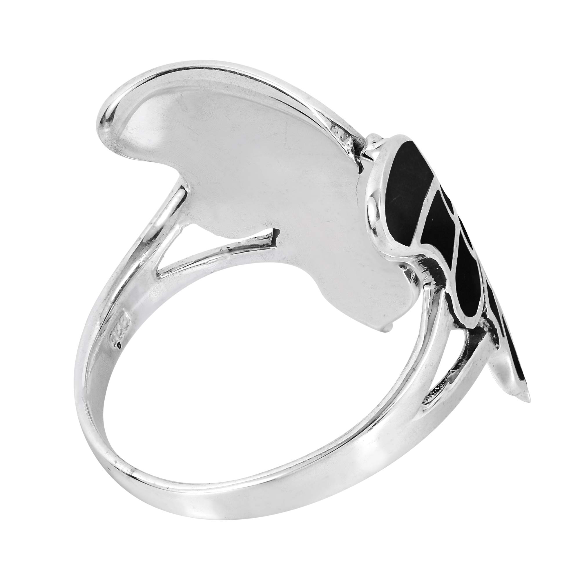 AeraVida Exotic Graceful Butterfly Simulated Black Onyx Inlay .925 Sterling Silver Ring