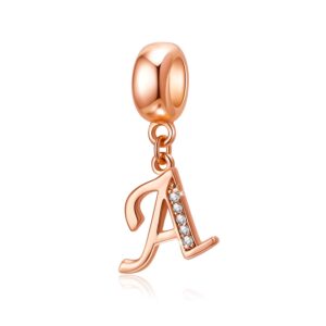 letter charms rose gold 925 sterling silver alphabet initial crystal dangle beads fit pandora bracelets (a)