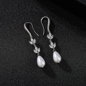 SWEETV Cubic Zirconia Pearl Drop Wedding Earrings for Brides, Ivory Bridal Pearl Earrings for Bridesmaid Jewelry Gift (09.Style 9)