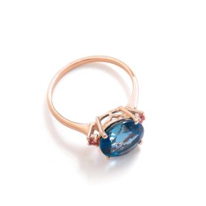 YoTreasure 3.90 Ct. London Blue Topaz Pink Tourmaline Solid 10kt Rose Gold Engagement Ring