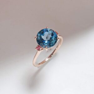 YoTreasure 3.90 Ct. London Blue Topaz Pink Tourmaline Solid 10kt Rose Gold Engagement Ring