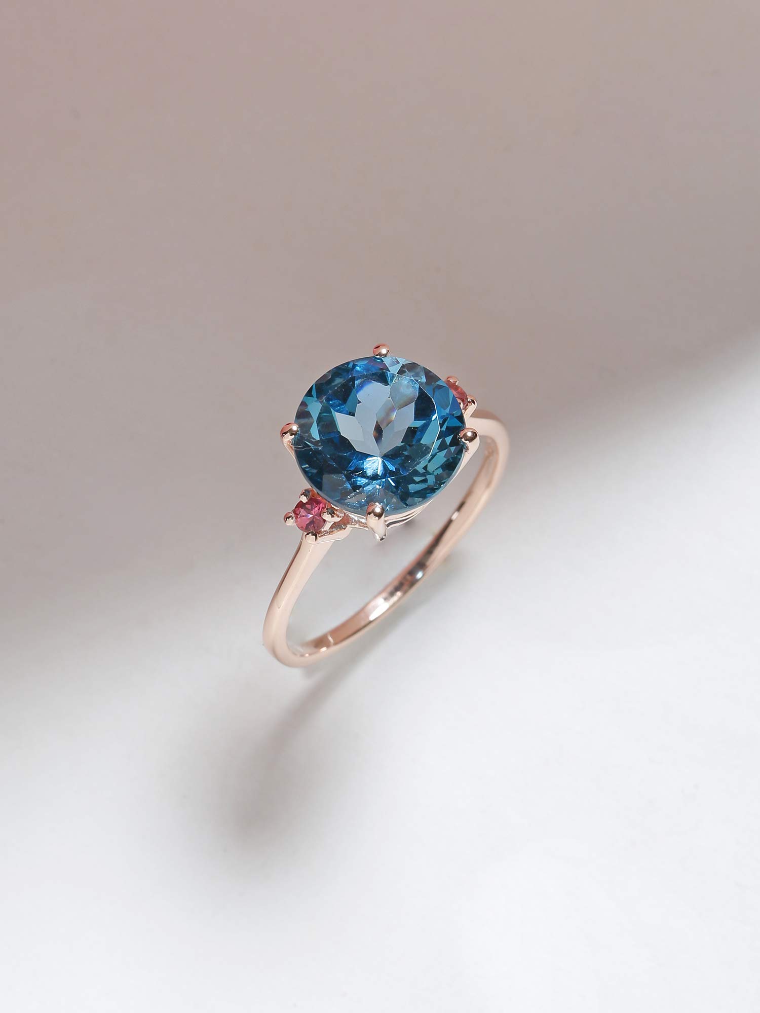 YoTreasure 3.90 Ct. London Blue Topaz Pink Tourmaline Solid 10kt Rose Gold Engagement Ring