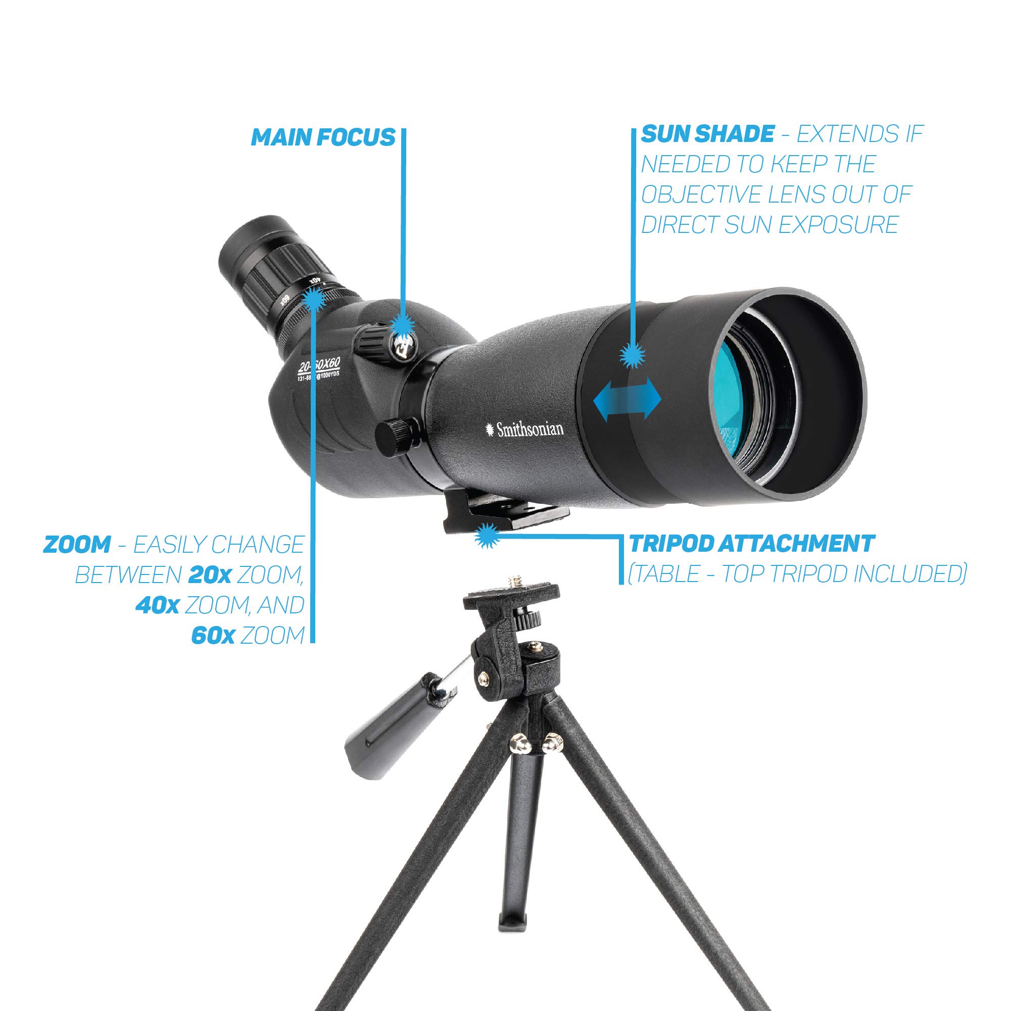 Omano Smithsonian Spotting Scopes for Target Shooting – 20-60x60 Spotting Scopes for Bird Watching – Best Spotting Scope with Tripod and Phone Adapter for Adults – includes Smithsonian Bird Guide