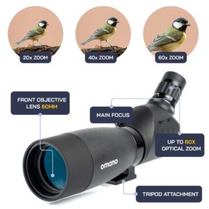 Omano Smithsonian Spotting Scopes for Target Shooting – 20-60x60 Spotting Scopes for Bird Watching – Best Spotting Scope with Tripod and Phone Adapter for Adults – includes Smithsonian Bird Guide