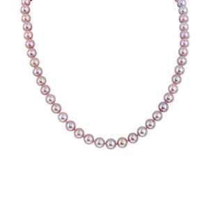 14k white gold or yellow gold aaaa pink freshwater cultured pearls silk-knotted 18inch princess pearls strand necklace - choice of pearl size & clasp gold color (yellow gold, 7.0-7.5mm)