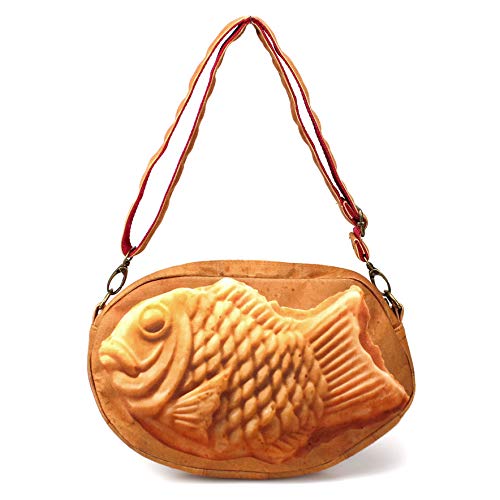 Taiyaki Kawaii Purse Shoulder Bag - Japanese Fish Cake Plush Travel Clutch Brown Free Size