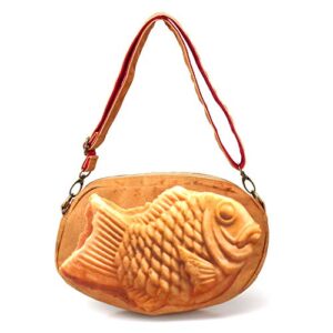 Taiyaki Kawaii Purse Shoulder Bag - Japanese Fish Cake Plush Travel Clutch Brown Free Size