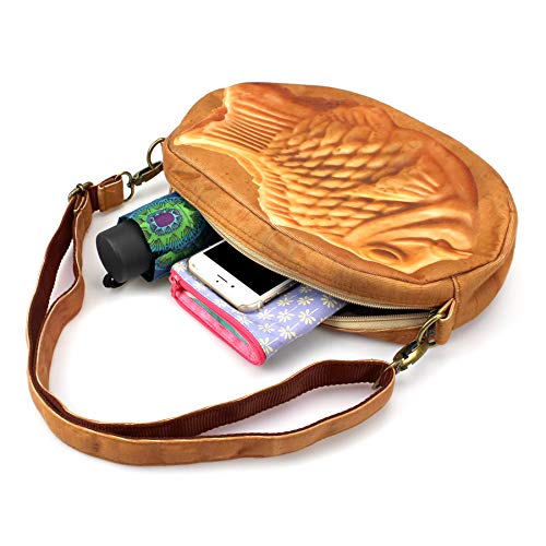 Taiyaki Kawaii Purse Shoulder Bag - Japanese Fish Cake Plush Travel Clutch Brown Free Size