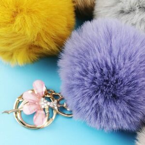 CIEOVO 18 Pieces Pom Poms Keychains Fluffy Pompoms Keyring With Dancing Girl Keychain for Girls Bag Craft