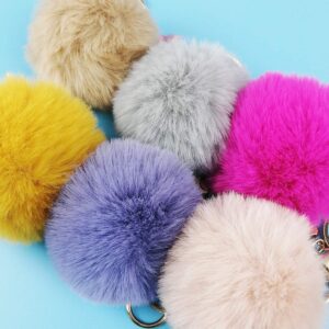 CIEOVO 18 Pieces Pom Poms Keychains Fluffy Pompoms Keyring With Dancing Girl Keychain for Girls Bag Craft