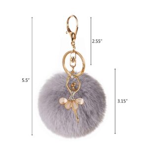 CIEOVO 18 Pieces Pom Poms Keychains Fluffy Pompoms Keyring With Dancing Girl Keychain for Girls Bag Craft