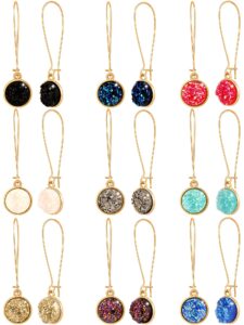 9 pairs faux druzy drop earrings rainbow crystal pendant earrings colorful stainless steel dangle earrings for women