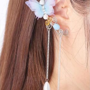 SXNK7 Elf Ear Cuffs Clip on Earrings Butterfly Flower Tassel Filigree Elven Cosplay Fairy Ear Wrap Cuffs Earrings for Women Wedding Jewelry