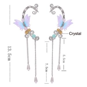 SXNK7 Elf Ear Cuffs Clip on Earrings Butterfly Flower Tassel Filigree Elven Cosplay Fairy Ear Wrap Cuffs Earrings for Women Wedding Jewelry