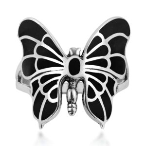 aeravida exotic graceful butterfly simulated black onyx inlay .925 sterling silver ring | elegant and stylish butterfly motif women's jewelry accessory (7)