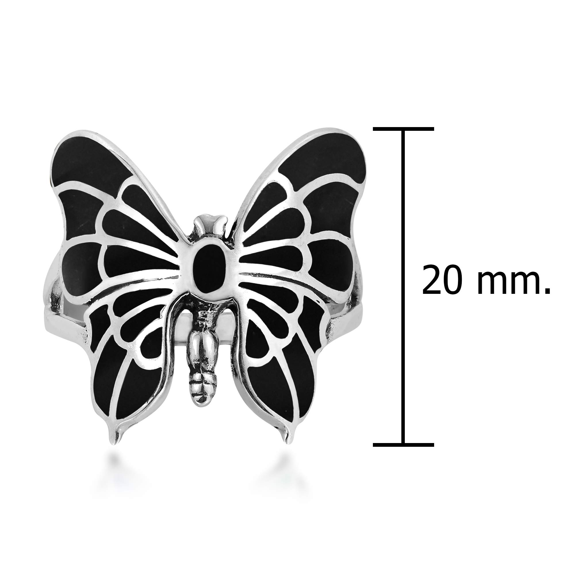 AeraVida Exotic Graceful Butterfly Simulated Black Onyx Inlay .925 Sterling Silver Ring | Elegant and Stylish Butterfly Motif Women's Jewelry Accessory (7)