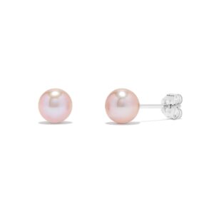 14k gold round pink freshwater cultured pearl classic bridal stud earrings - choice of sizes & gold color (6-6.5mm, white gold)