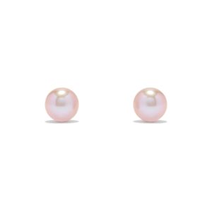 14K Gold Round Pink Freshwater Cultured Pearl Classic Bridal Stud Earrings - Choice of Sizes & Gold Color (6-6.5mm, White Gold)