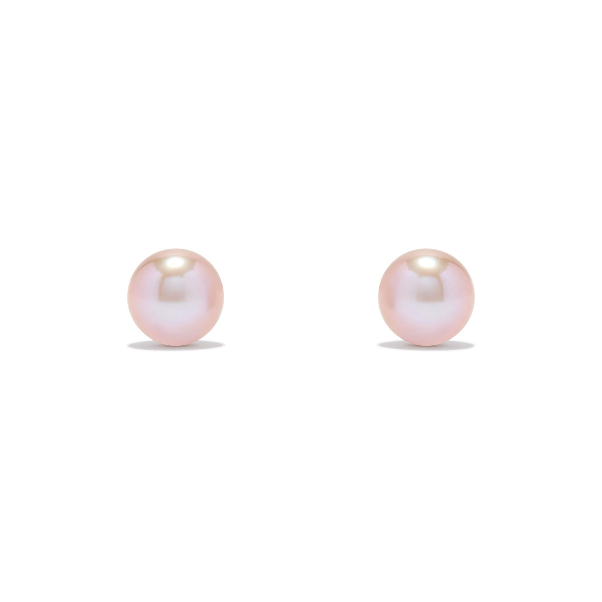 14K Gold Round Pink Freshwater Cultured Pearl Classic Bridal Stud Earrings - Choice of Sizes & Gold Color (6-6.5mm, White Gold)