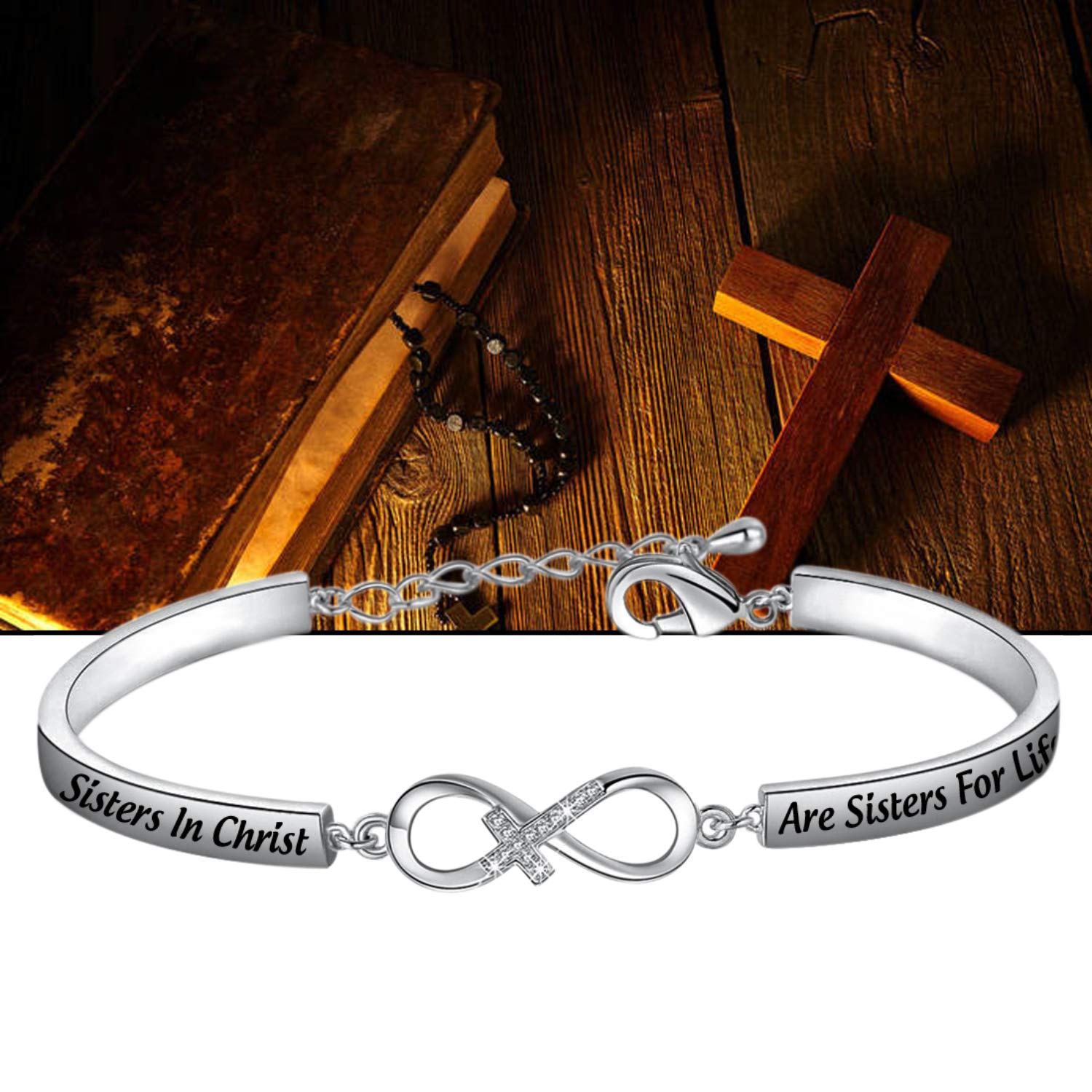 AKTAP Religious Christian Bracelet Sisters Christ are Sisters for Life Christening Baptism Gifts for Women (Christian Cuff Bracelet)