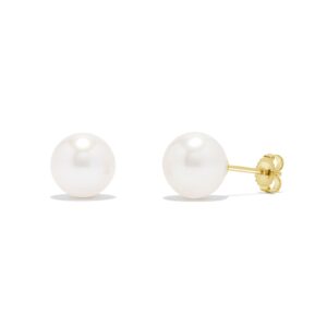 14k gold aaaa round white freshwater cultured pearl classic bridal stud earrings - choice of pearl size (11.0-12.0mm, yellow gold)