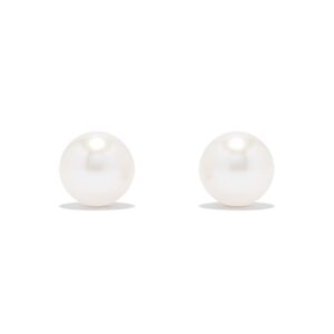 14K Gold AAAA Round White Freshwater Cultured Pearl Classic Bridal Stud Earrings - Choice of Pearl Size (11.0-12.0mm, Yellow Gold)