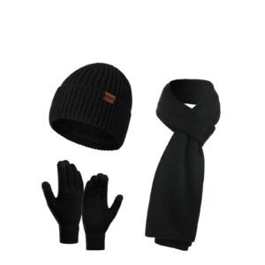 winter hats scarf for men with touchscreen gloves warm men's scaves and beanie hat themal gloves set