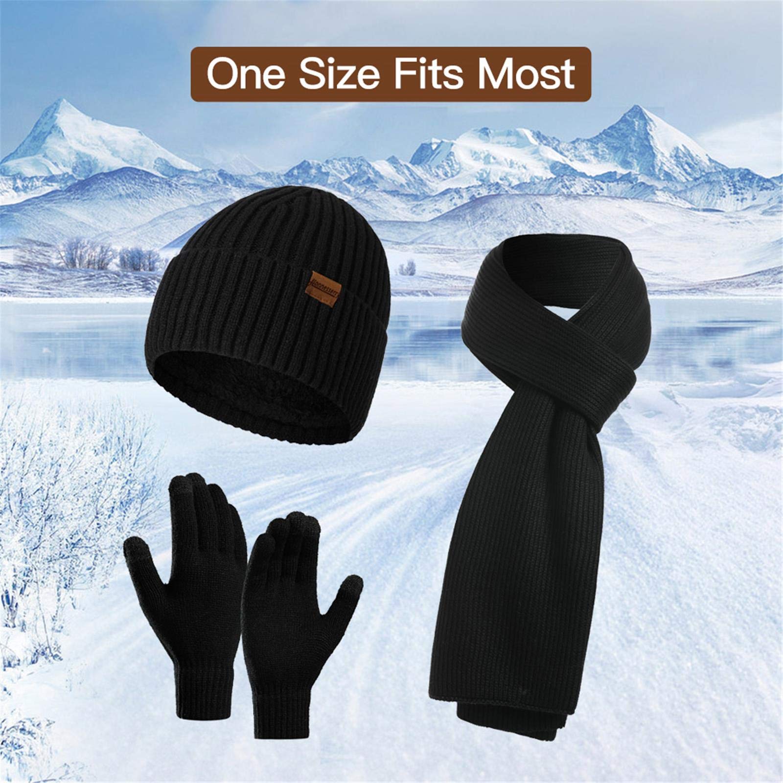 Winter Hats Scarf for Men with Touchscreen Gloves Warm Men's Scaves and Beanie Hat Themal Gloves Set