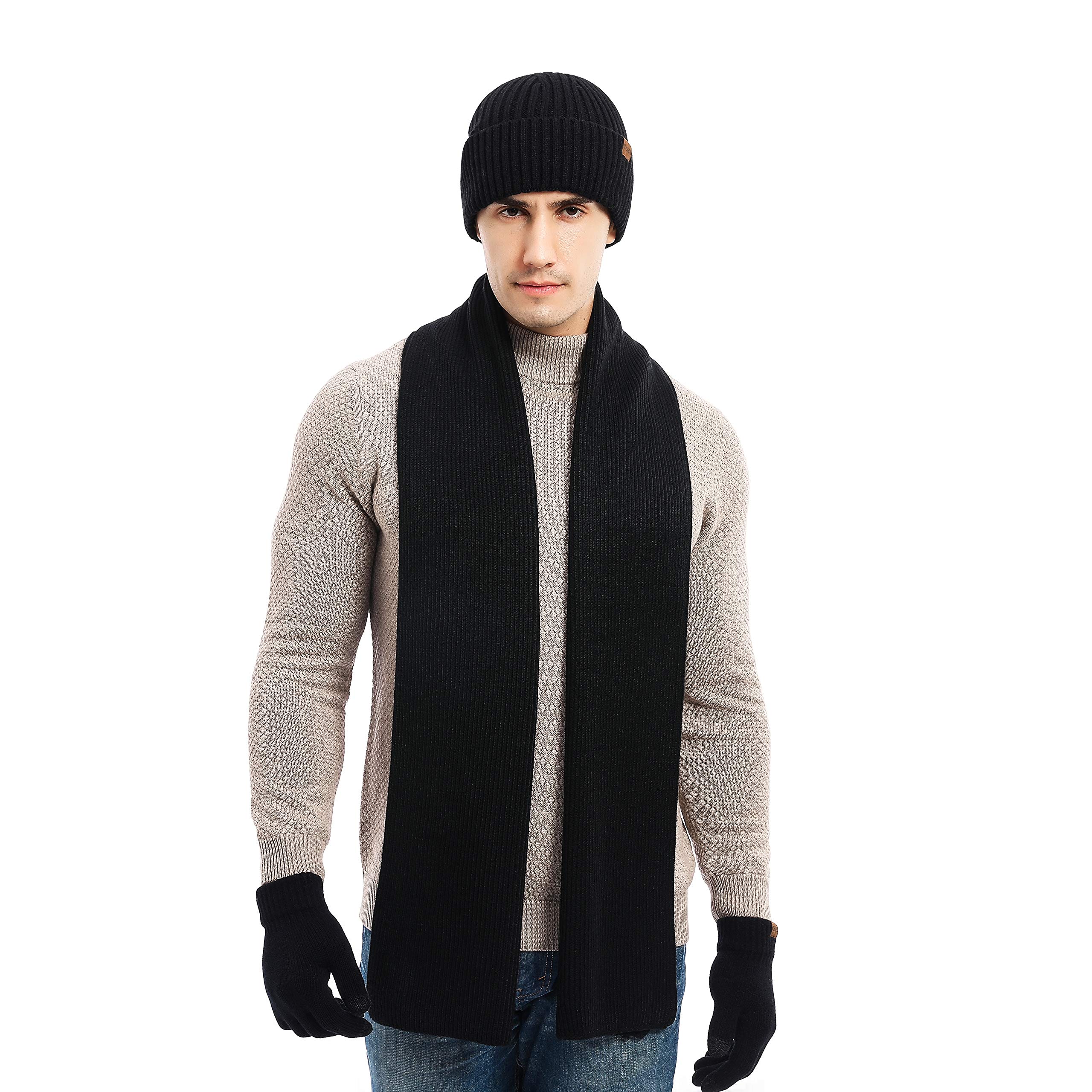 Winter Hats Scarf for Men with Touchscreen Gloves Warm Men's Scaves and Beanie Hat Themal Gloves Set