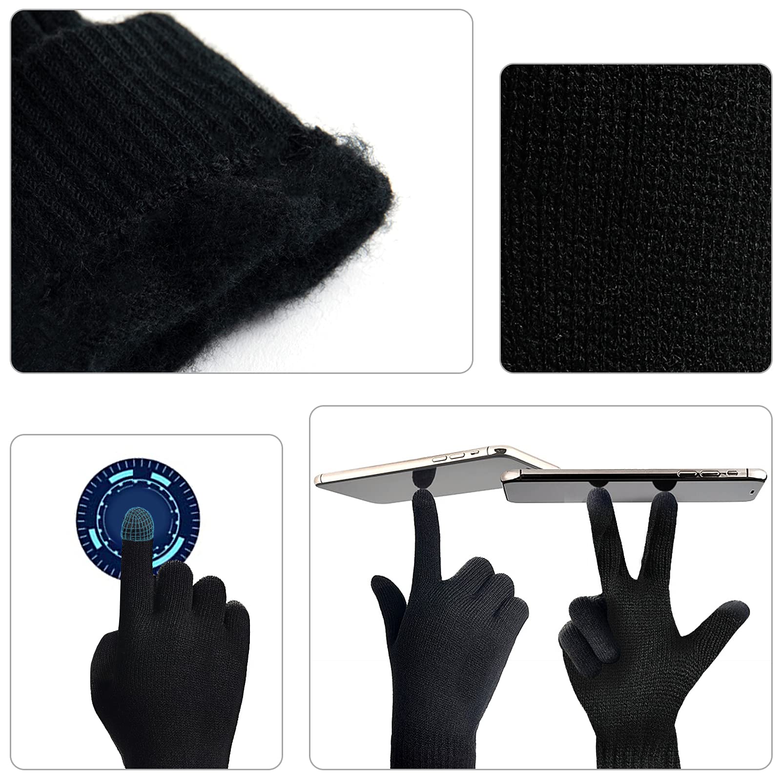 Winter Hats Scarf for Men with Touchscreen Gloves Warm Men's Scaves and Beanie Hat Themal Gloves Set