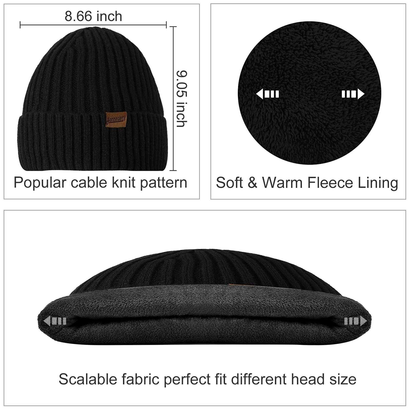 Winter Hats Scarf for Men with Touchscreen Gloves Warm Men's Scaves and Beanie Hat Themal Gloves Set