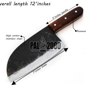 PAL 2000 KNIVES CL 9832 Custom Handmade Carbon Steel Fixed Blade 7 Inch Cleaver Knife Rosewood handle with Sheath