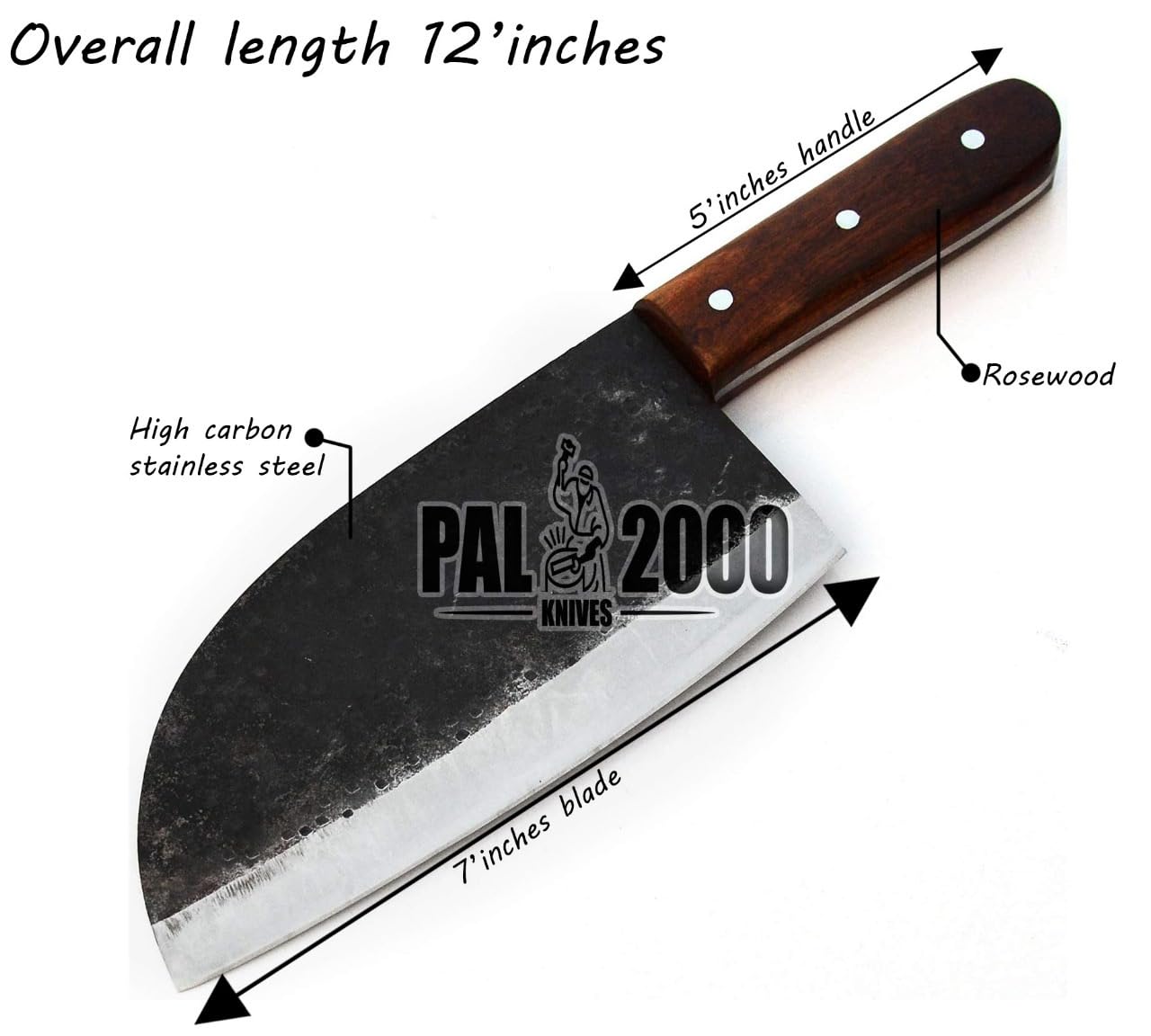 PAL 2000 KNIVES CL 9832 Custom Handmade Carbon Steel Fixed Blade 7 Inch Cleaver Knife Rosewood handle with Sheath