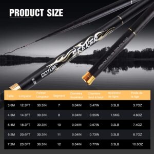 Goture Telescopic Tenkara Fishing Rod Collapsible Crappie Rods 1 Piece Portable Hand Fishing Poles Carbon Fiber Telescoping Stream Ultralight Inshore Carp Bamboo Pole Bass Trout 12 15 18 20 21 24Ft