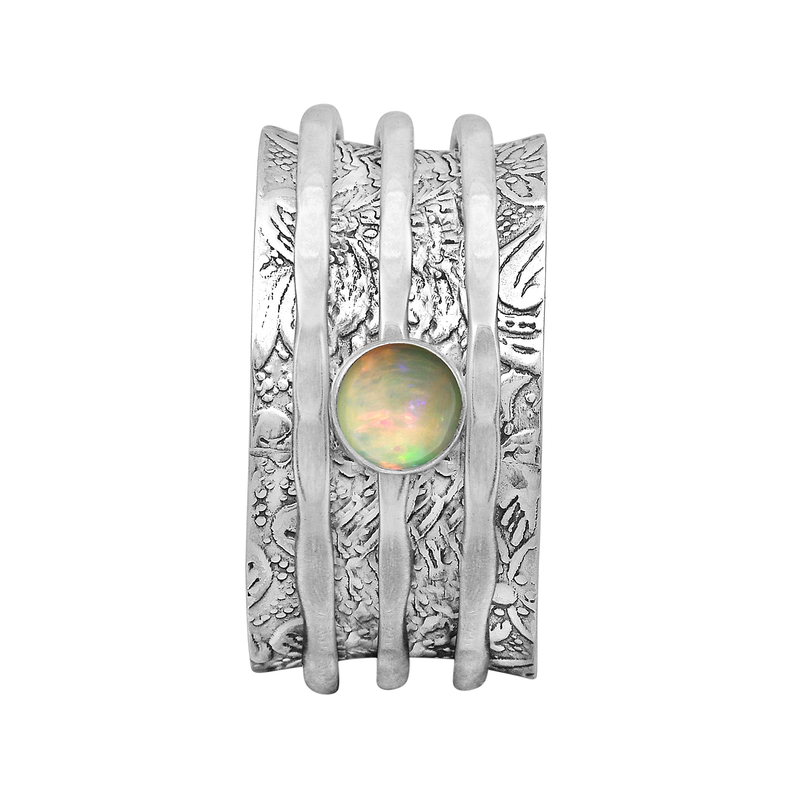 Spinner Ring !! Gemstone Meditation Ring, Anxiety Ring, Fidget Ring, Anti Stress Ring, Worry Band 925 Sterling Silver Band (7, opal)