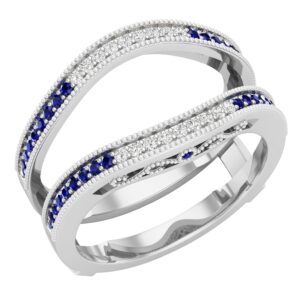 dazzlingrock collection round blue sapphire & white diamond women wedding band enhancer guard ring, 10k white gold, size 7