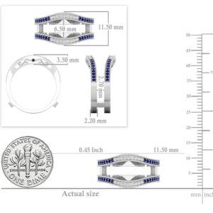 Dazzlingrock Collection Round Blue Sapphire & White Diamond Women Wedding Band Enhancer Guard Ring, 10K White Gold, Size 7