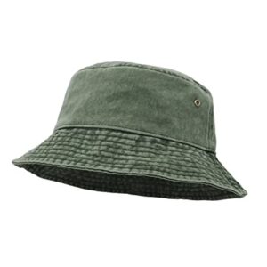 Bucket Hat, Wide Brim Washed Denim Cotton Outdoor Sun Hat Flat Top Cap for Fishing Hiking Beach Sports Army Green