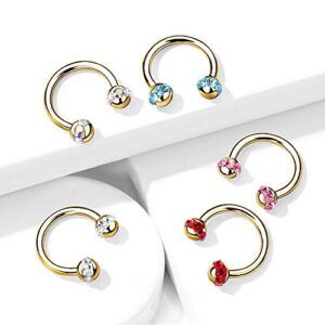 Crystals Paved Around ball Gold PVD Over 316L Surgical Steel Horseshoes for Ear Cartilage, Daith, Eyebrow, Nose Septum and More (Clear)