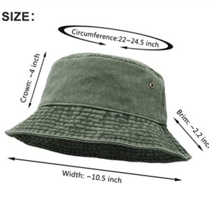 Bucket Hat, Wide Brim Washed Denim Cotton Outdoor Sun Hat Flat Top Cap for Fishing Hiking Beach Sports Army Green