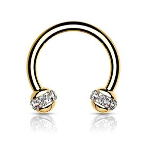 crystals paved around ball gold pvd over 316l surgical steel horseshoes for ear cartilage, daith, eyebrow, nose septum and more (clear)