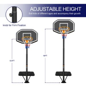 HaoKang Portable Basketball Hoop 6-10 ft Height Adjustable with 44" Backboard Free Standing Basketball Stand System