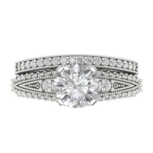 clara pucci 2.10ct round cut solitaire lab created white sapphire engagement promise anniversary bridal ring band set 14k white gold 8